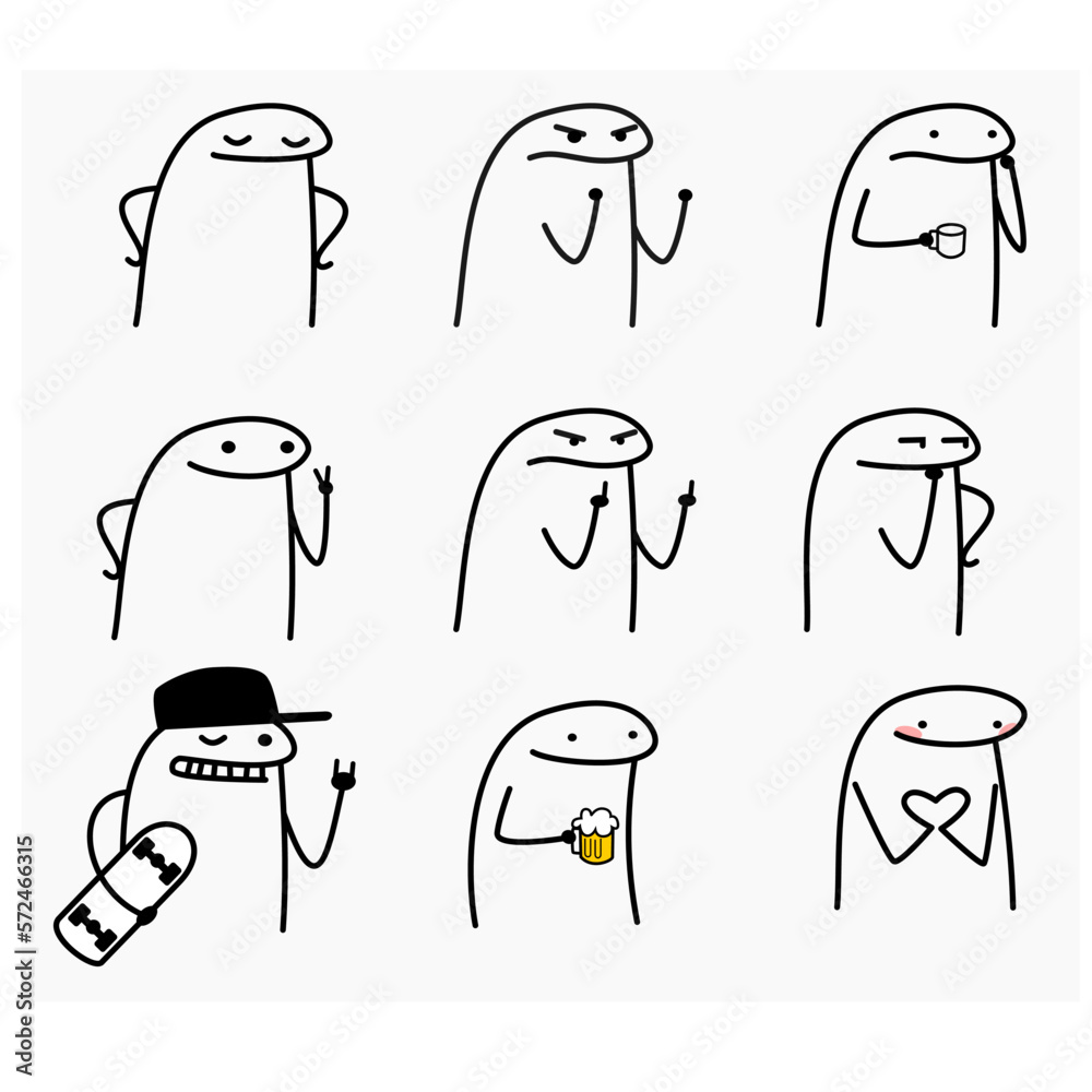 Internet meme, pack of Flork in various poses. separate vectors Stock Vector | Adobe Stock