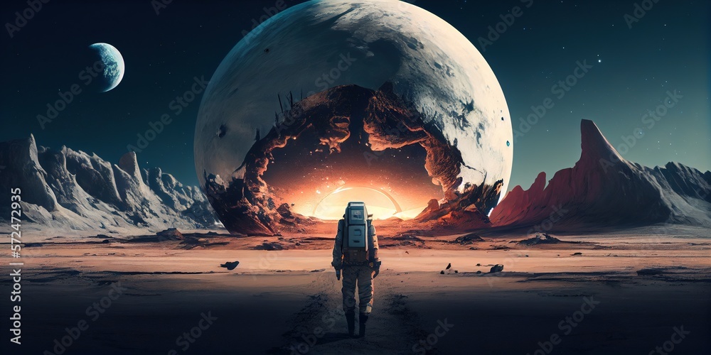 The astronaut standing on a planet with multiple moons is a symbol of ...