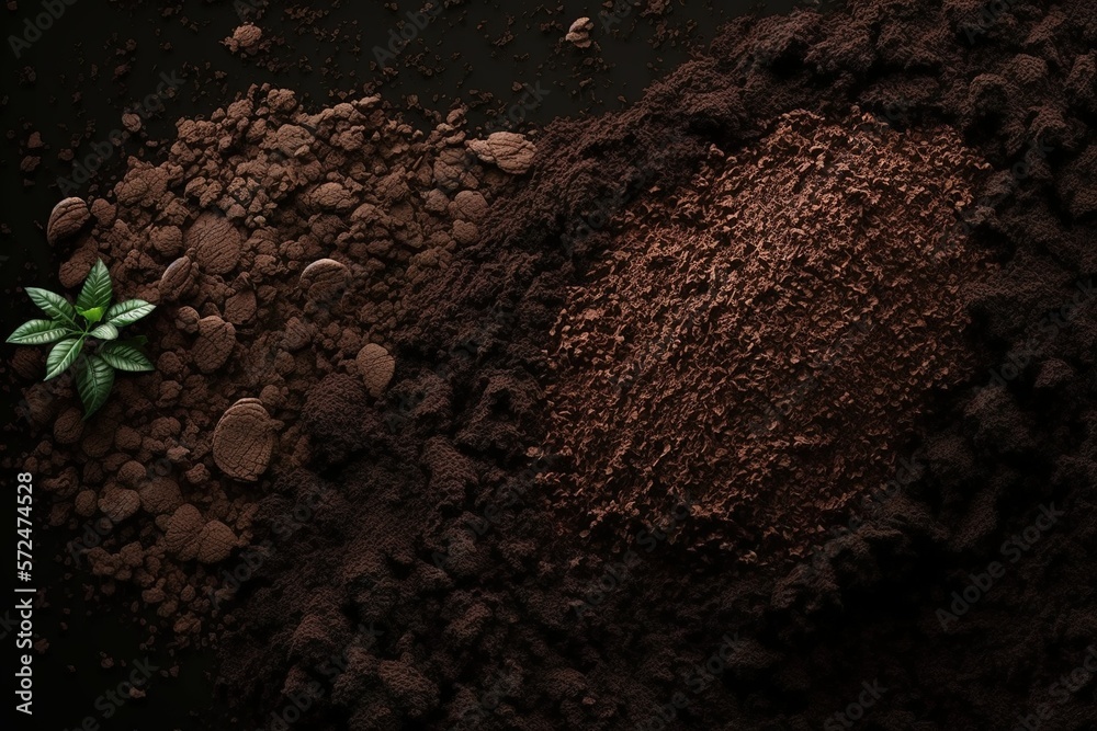 Soil texture background with small plant growing on the side. Big copy ...