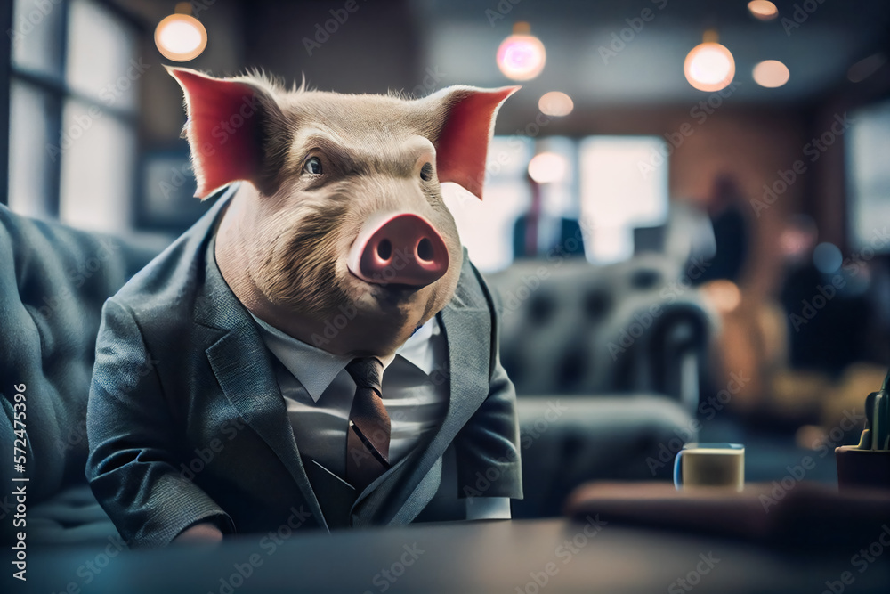 Professional Pig in Corporate Clothing in an Office. Executive Porcine ...