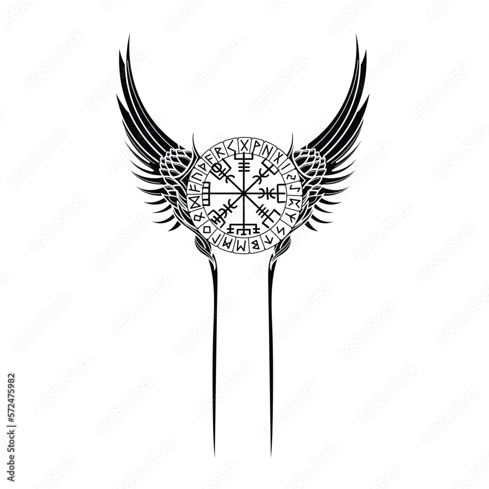 YGGDRASIL PAGAN SYMBOLS AND NORSE RUNES, feather wings vector-01 Stock ...