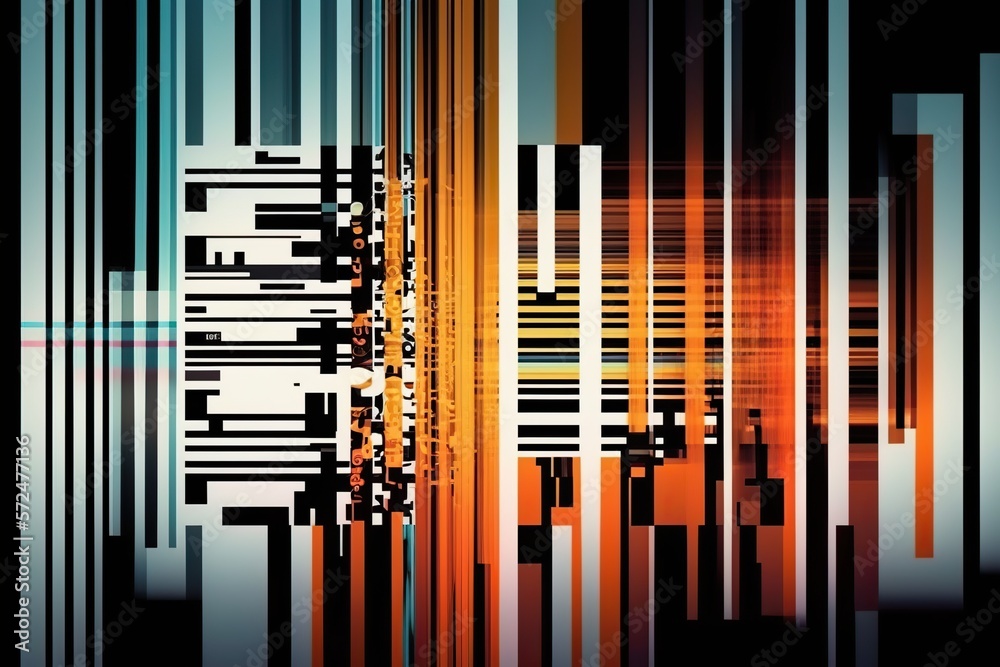 abstract combine elements of barcodes and traditional art showcasing integration of technology ...