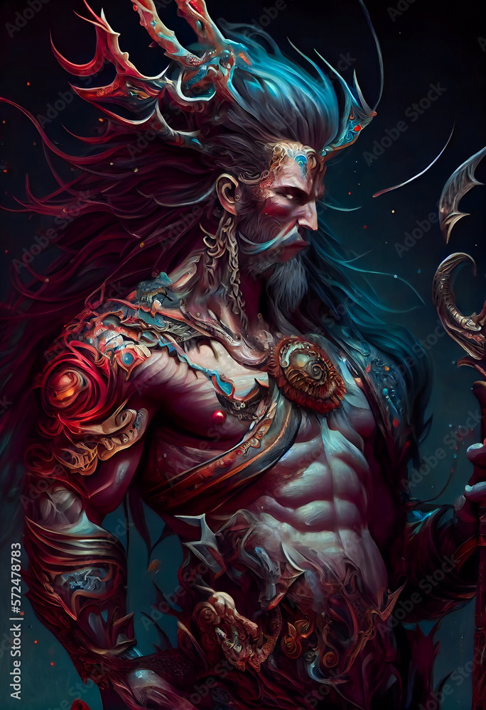 Digital Art of Poseidon, Ancient Greek God of the Sea. Generative AI ...