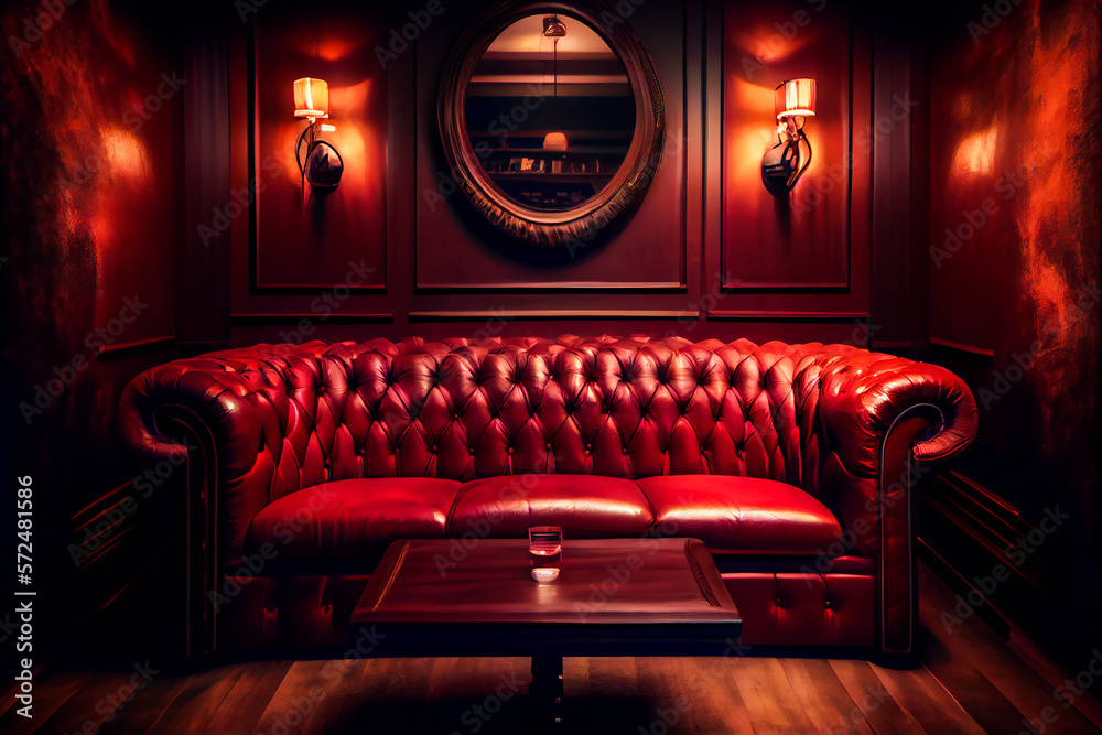 Red Interior of luxury nightclub, restaurant. Lounge bar. Generative AI ...