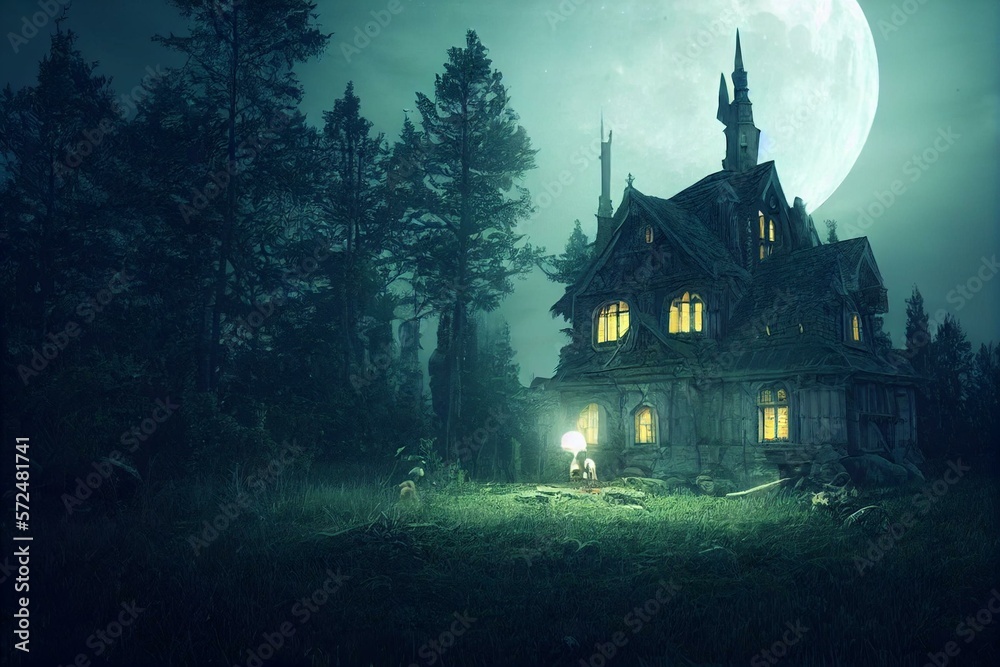 Werewolf growl in the moonlight over a full moon in the forest with a ...