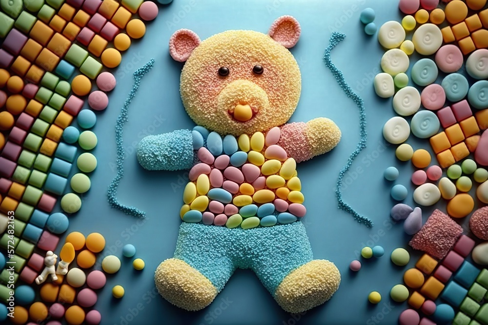Baby shape made from candies, concept of Edible Art and Sweet Sculpture ...