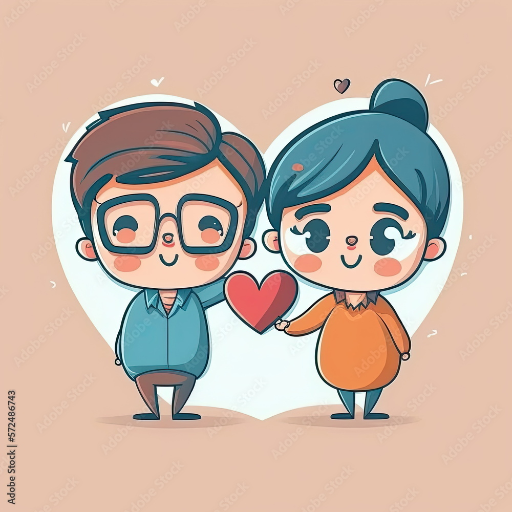 smile couple stricker cute cartoon, love character, vector, white ...