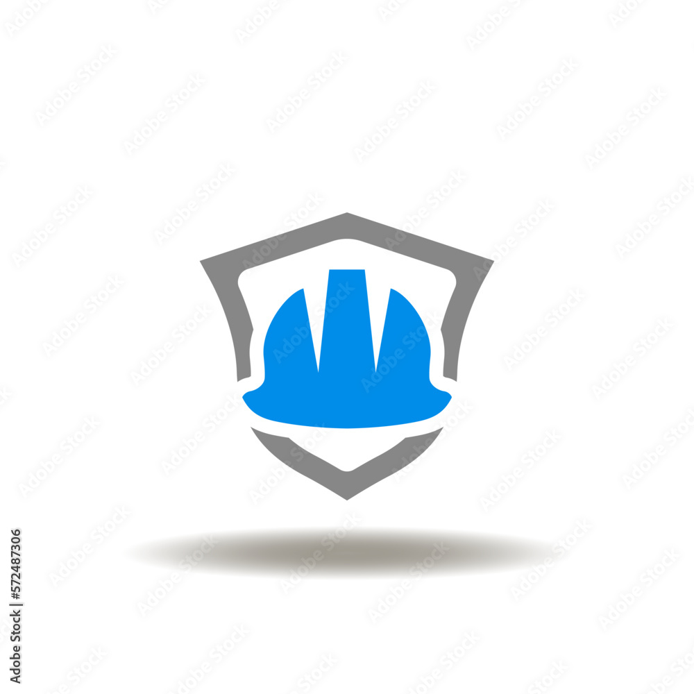 Vector illustration of shield and safety helmet. Icon of safety first ...