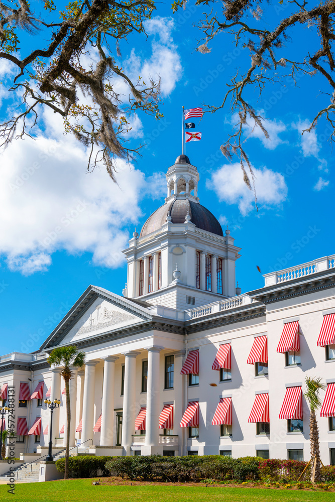Historic Florida State Capitol Building with brightly colored striped ...