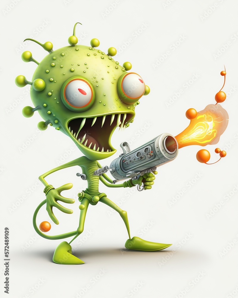 alien with a gun, clip art, cartoon, 2d, generative ai ilustração do ...