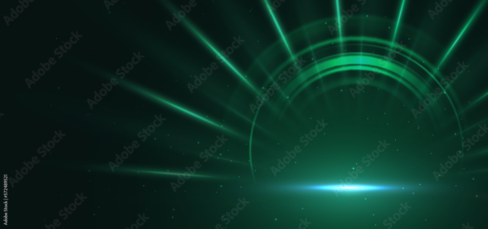 Abstract technology futuristic neon circle glowing green light lines on ...