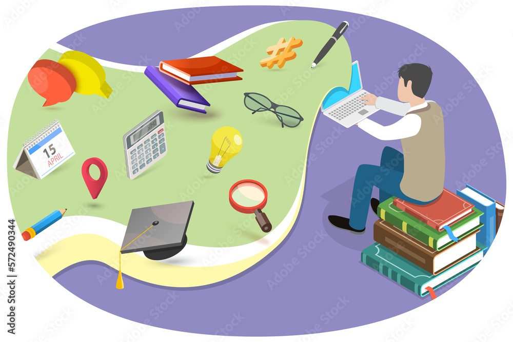 3D Isometric Flat Conceptual Illustration of Online Learning Stock ...