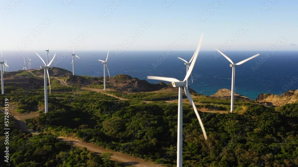 Wind turbines on the coastline. Wind power plant. Philippines.Wind ...