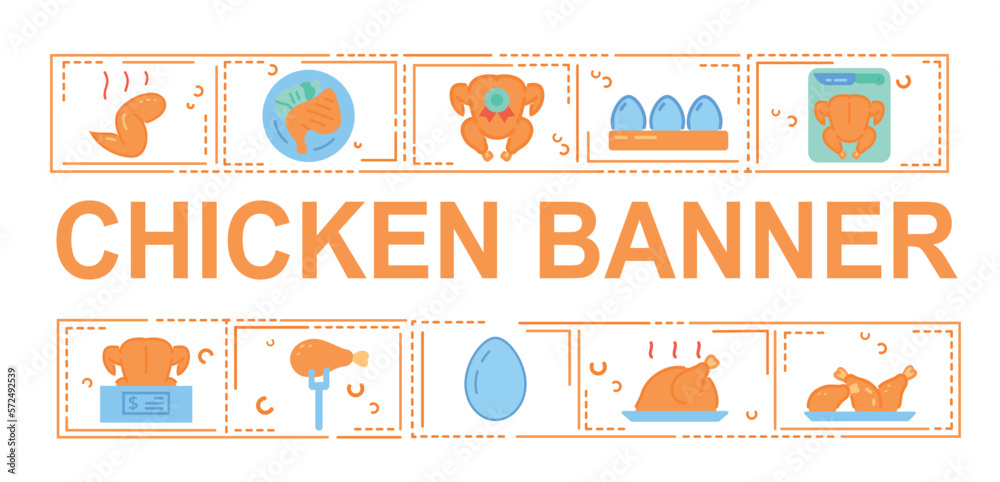 Chicken banner concept. Meat and eggs, breast and legs. Fast food ...
