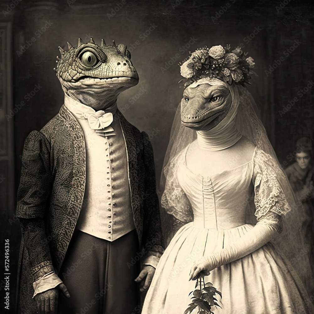 Twisted Historical Sepia Tone Photographs of a Reptilian Wedding, AI ...