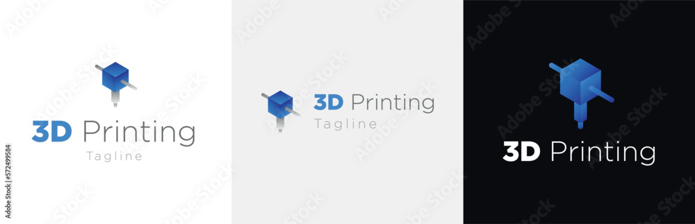 Three-dimensional printer logo design set, 3D printing service modern ...
