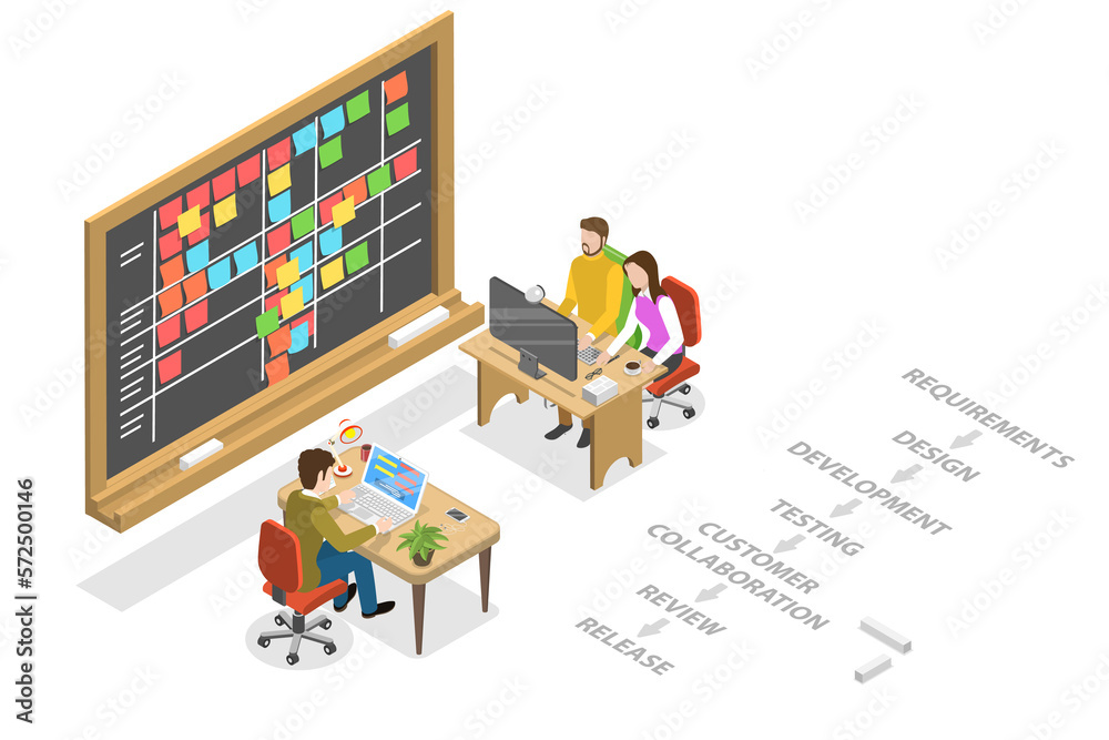 3D Isometric Flat Conceptual Illustration of Agile Development ...