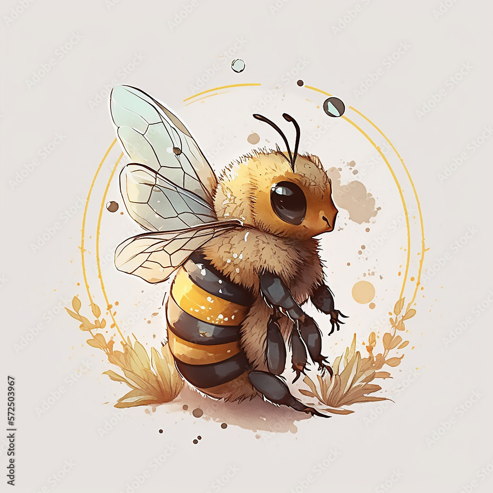 Cute Bee Kawaii - Generative art Stock Illustration | Adobe Stock