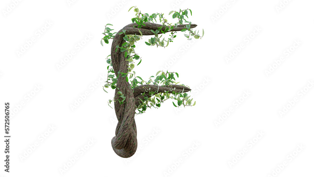 Tree grow or vine in the shape of the English text. Letter font F. 3D ...