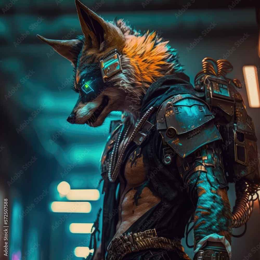 Cyberpunk Furry pose Stock Illustration | Adobe Stock
