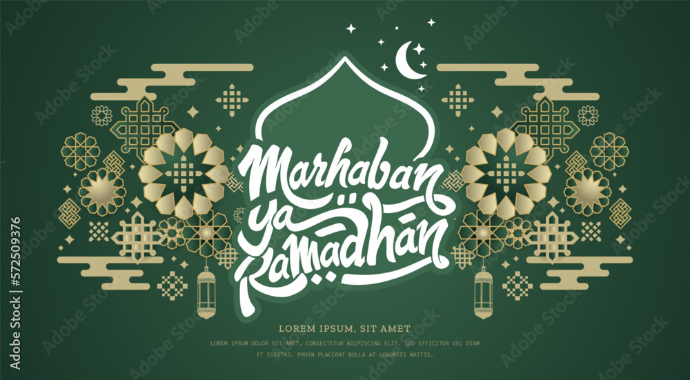 Marhaban Ya Ramadhan Greeting with hand lettering calligraphy and ...