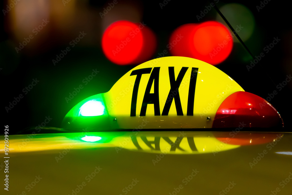 Photo & Art Print Taxi at night with lights signal system works., lcv