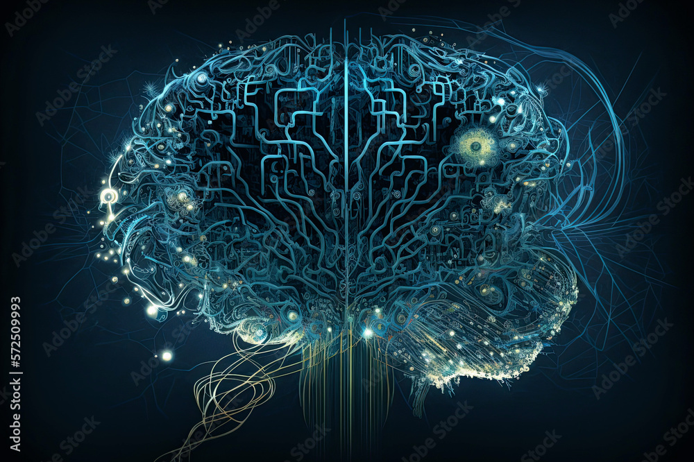 diagram of digital brain with neural connections. Concept of artificial ...