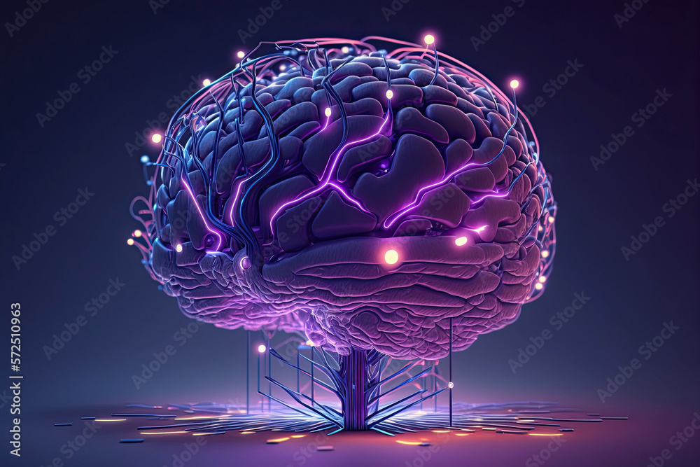 diagram of brain of artificial intelligence with a computing processor and boards with chips ...