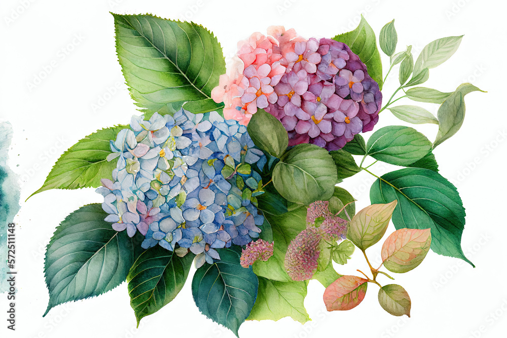Hydrangea Flowers, Illustration, Generative AI Stock Illustration ...