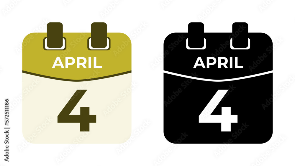 April 4 flat daily spiral calendar icon date vector illustration in ...
