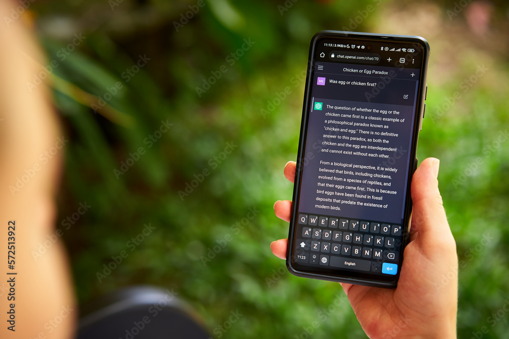 February 5, 2023, Mirissa, Sri Lanka. Using OpenAI chatGPT on phone ... February 5, 2023, Mirissa, Sri Lanka. Using OpenAI chatGPT on phone ...