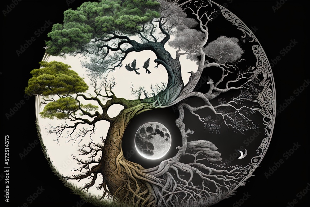 Ying yang concept of balance Yggdrasil tree of life norse mythology ...