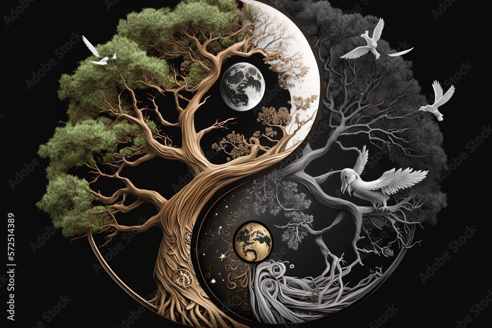 Ying yang concept of balance Yggdrasil tree of life norse mythology ...