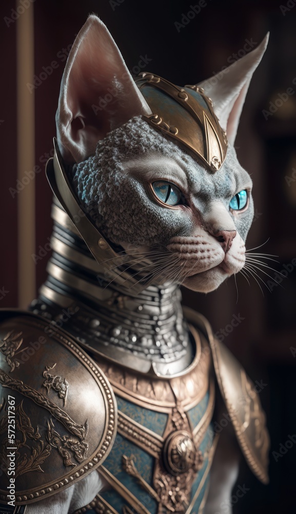 Cute Stylish and Cool Animal Devon Rex Cat Knight of the Middle Ages ...