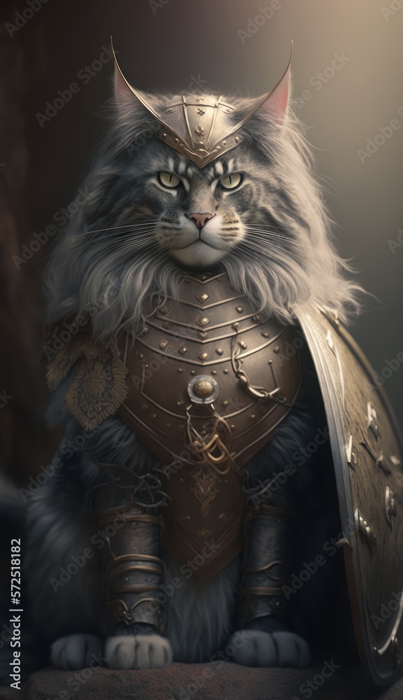 ภาพประกอบสต็อก Cute Stylish and Cool Animal Norwegian Forest Cat Knight ...