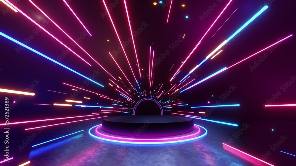 3d technology abstract neon light background, empty space scene ...