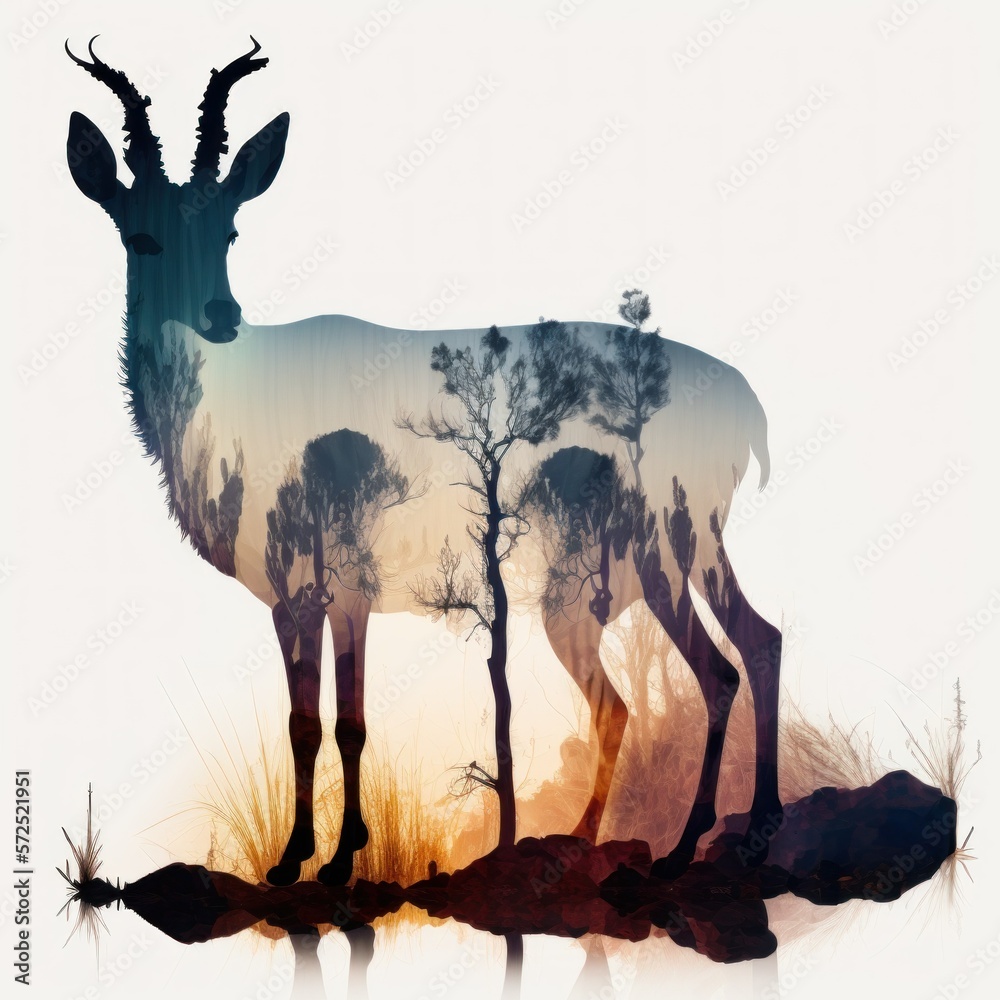 Cool and Beautiful Double Exposure Silhouette Antelope Animal in ...
