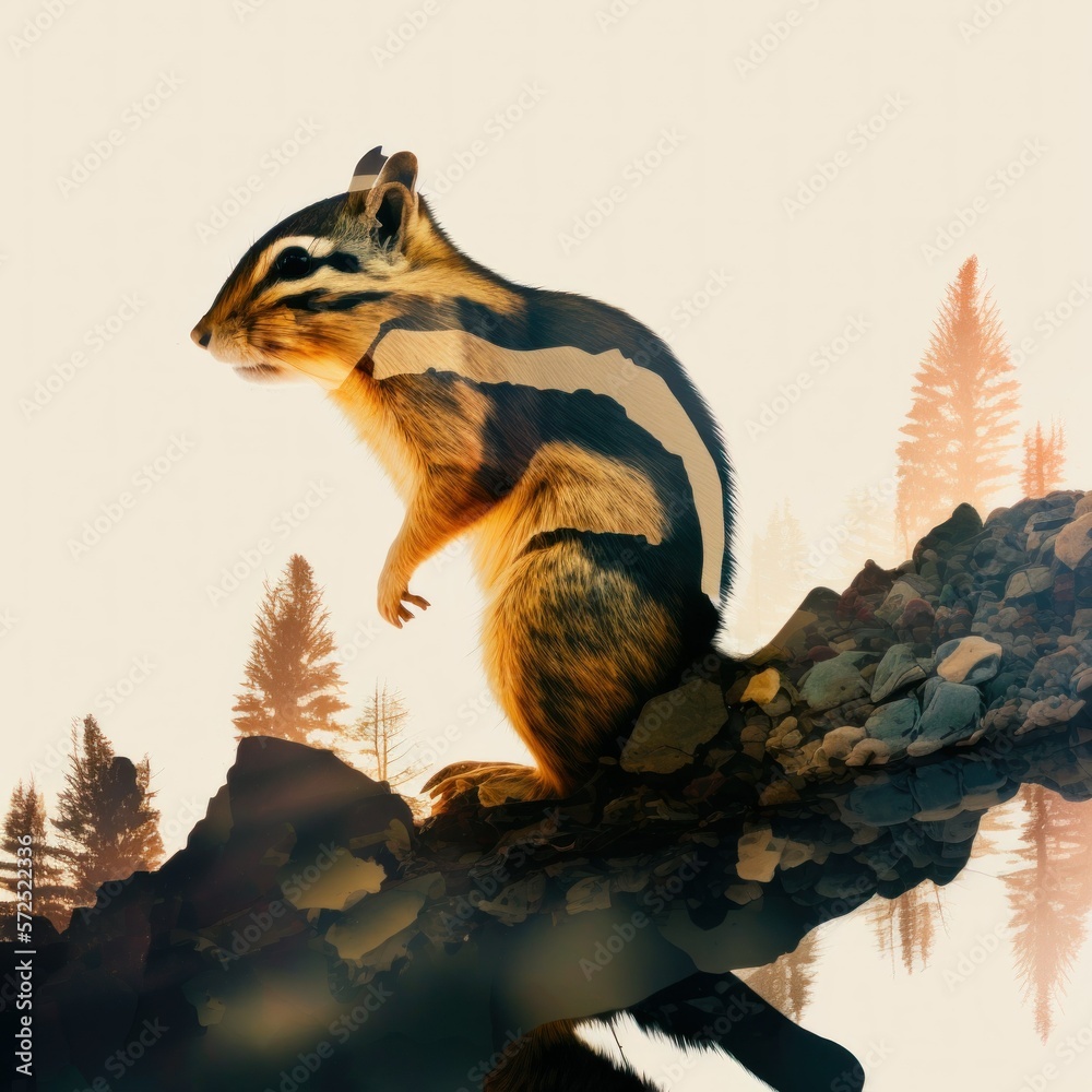 Cool and Beautiful Double Exposure Silhouette Chipmunk Animal in ...