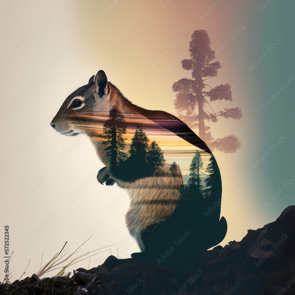 Cool and Beautiful Double Exposure Silhouette Chipmunk Animal in ...