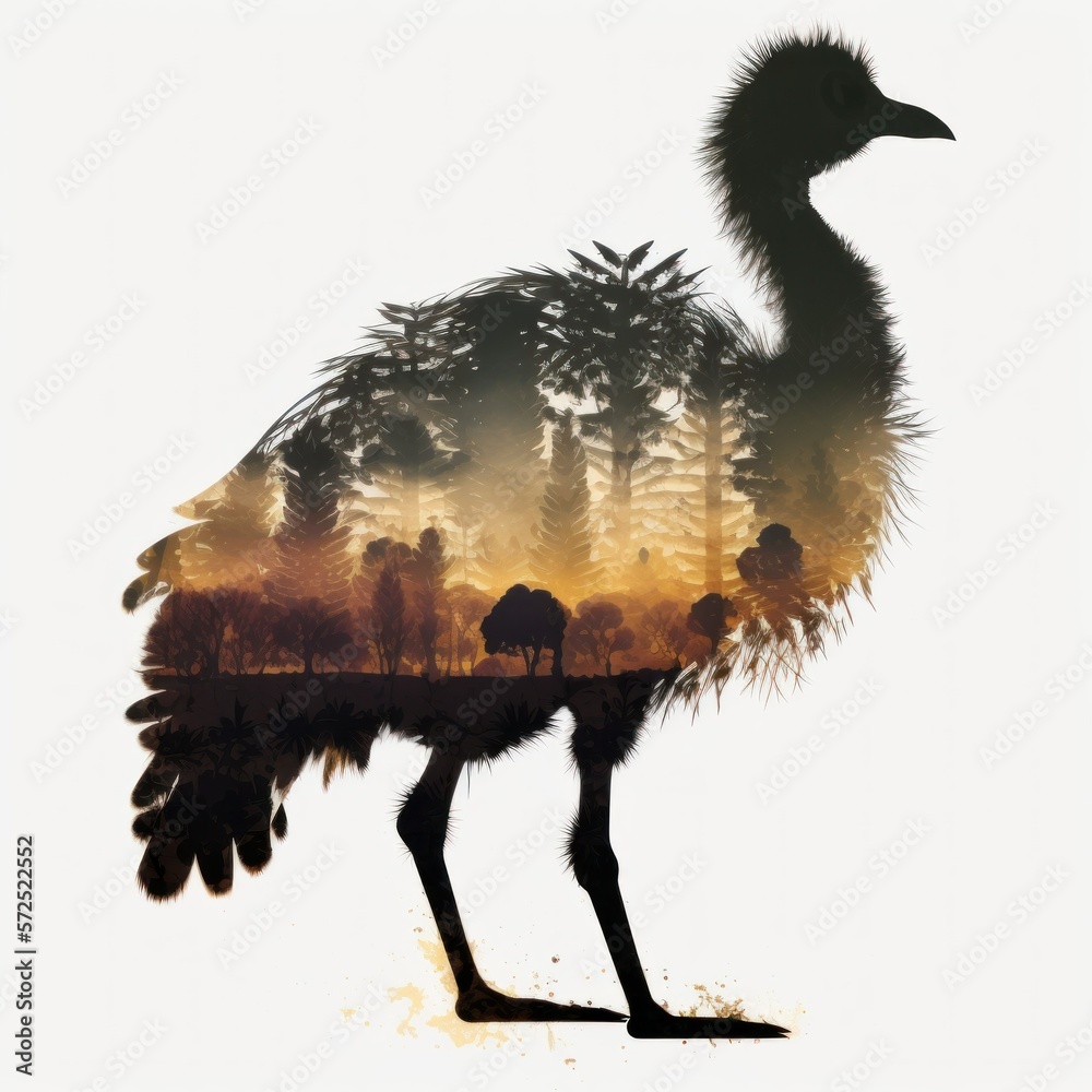 Cool and Beautiful Double Exposure Silhouette Emu Animal in Natural ...