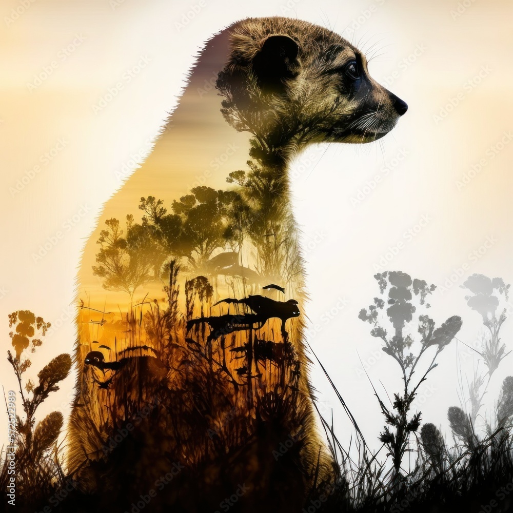 Cool and Beautiful Double Exposure Silhouette Meerkat Animal in Natural ...