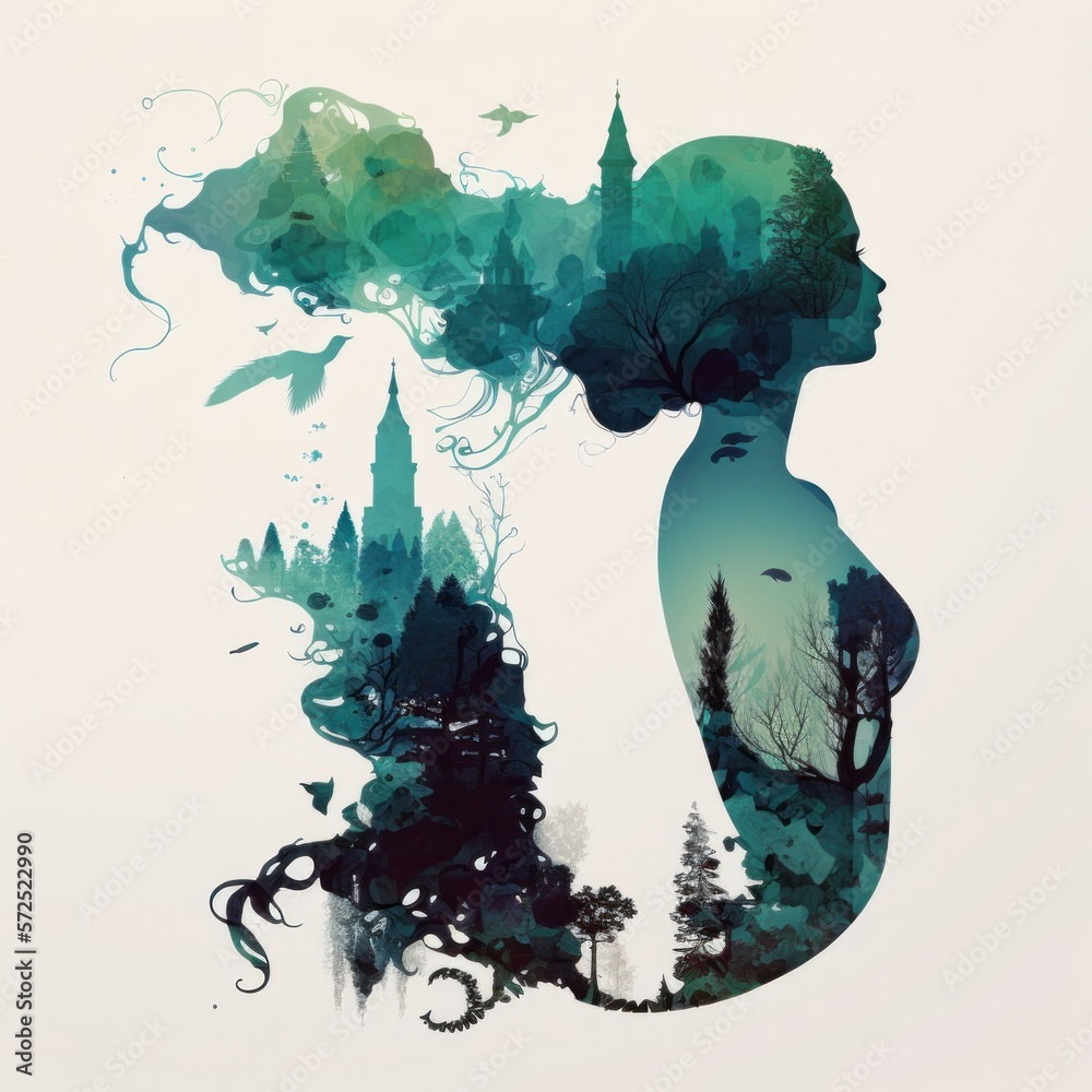 Cool and Beautiful Double Exposure Silhouette Mermaid Animal in Natural ...