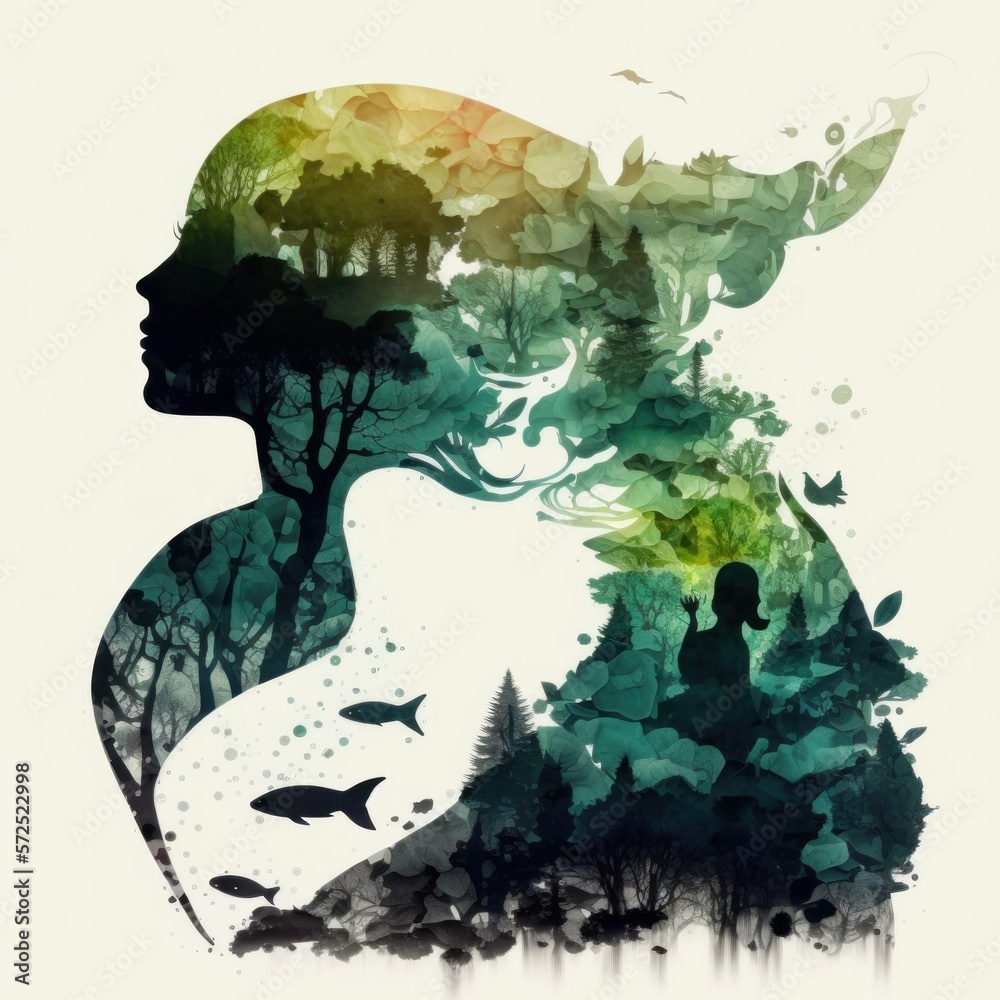 Cool and Beautiful Double Exposure Silhouette Mermaid Animal in Natural ...