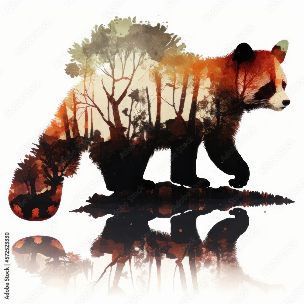 Cool and Beautiful Double Exposure Silhouette Red Panda Animal in ...