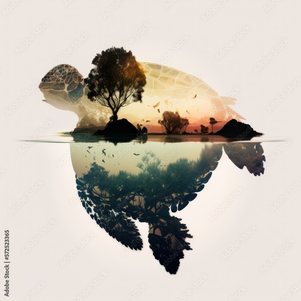 Cool and Beautiful Double Exposure Silhouette sea turtle Animal in ...