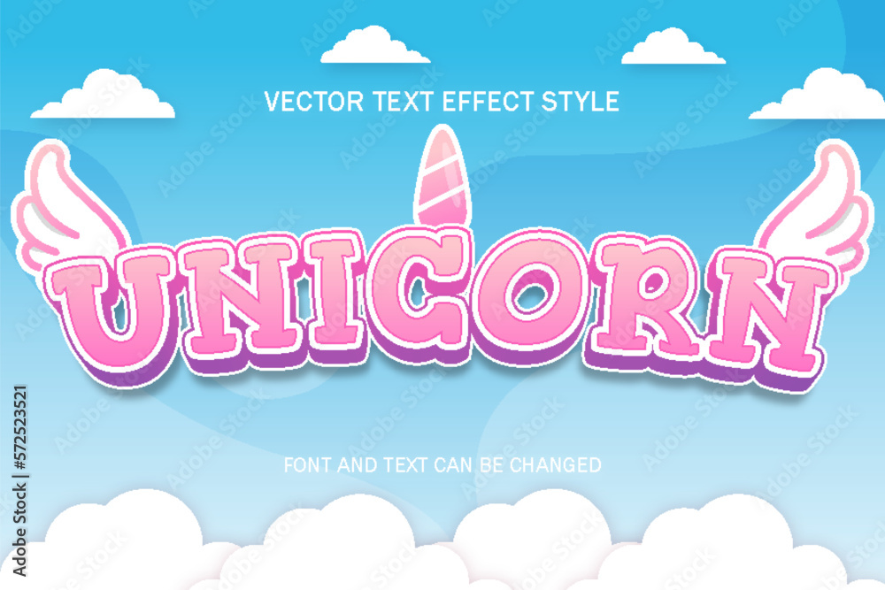 unicorn fantasy 3d editable text effect font style template cute kawaii ...