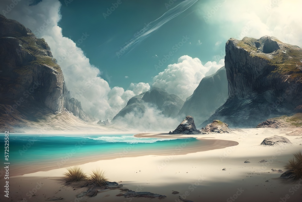 Island illustration with cartoon sea background ready for animation ...