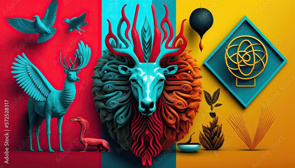 Designer Background with Iconic symbols and Bright color palette with ...