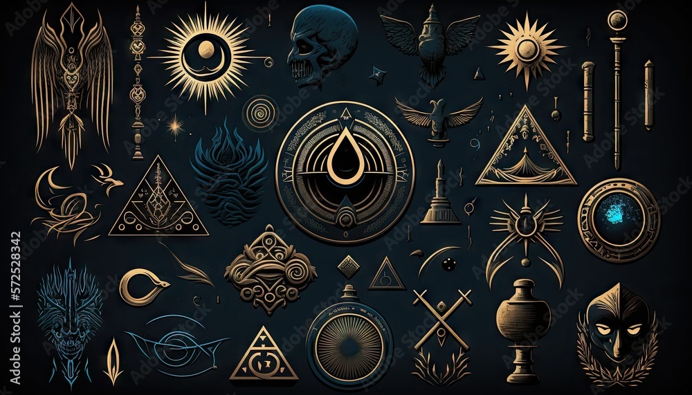 Designer Background with Iconic symbols and Dark color palette with ...