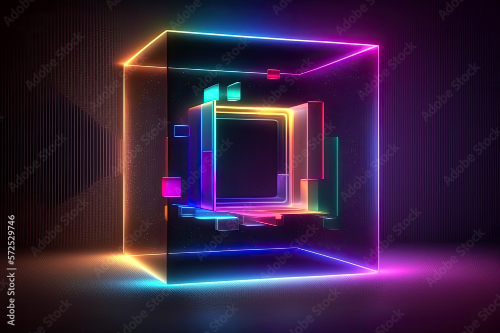 Square technology background with motion neon light effect, Generative ...